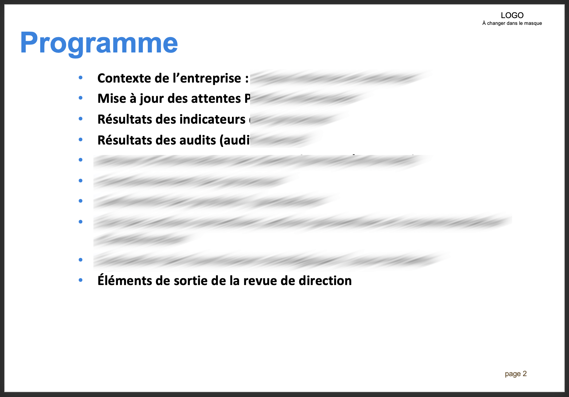 Exemple de revue de direction ISO 9001 version 2015 - Certification QSE